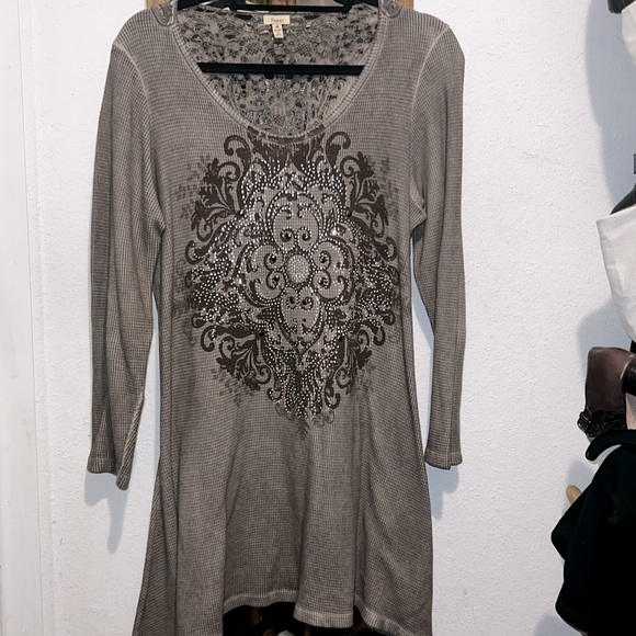 Reba | Tops | Reba Rhinestone Front And Lace Back Top | Poshmark
